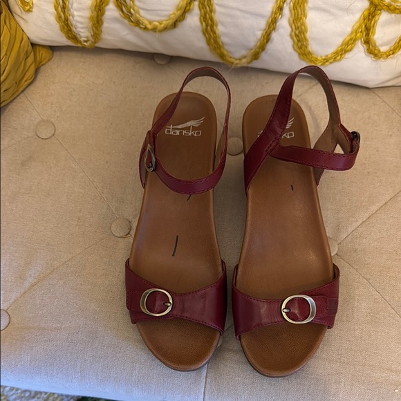 Dansko | Shoes | Dansko Red Sandals Ankle Strap Minimalist Design ...